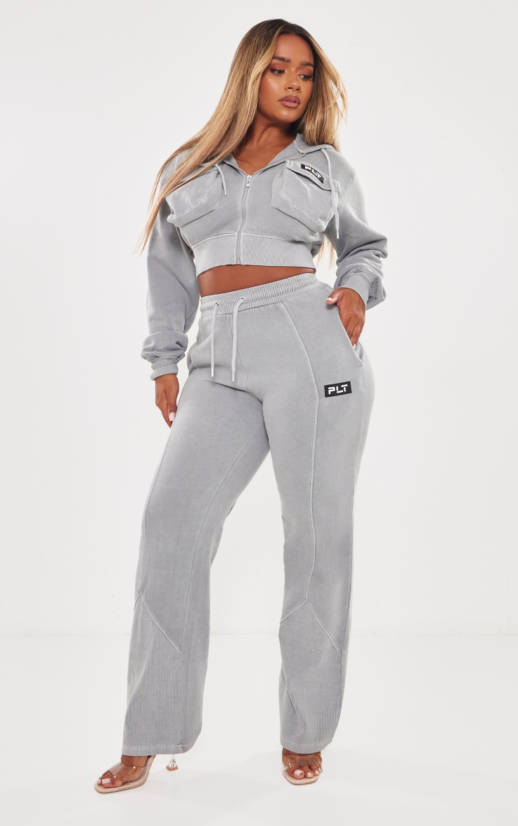 PLT Shape Grey Marl Washed Cargo Cropped Hoodie | Shape | PLT USA