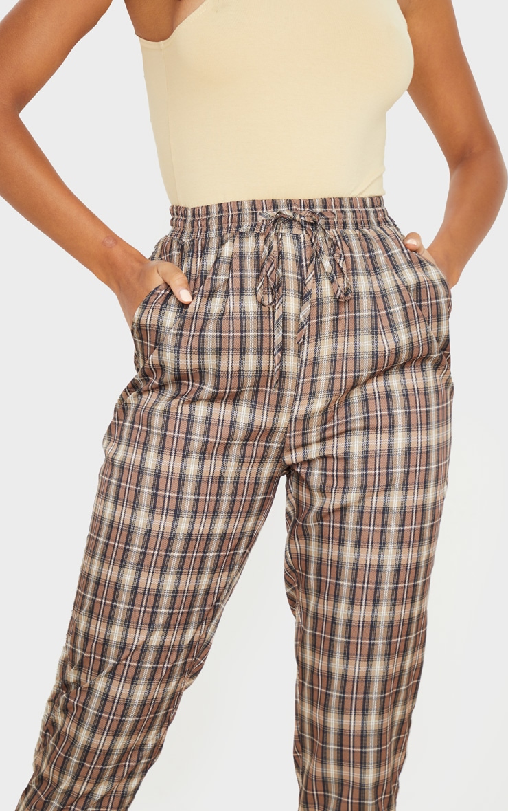 Brown Check Casual Pant | Pants | PrettyLittleThing USA