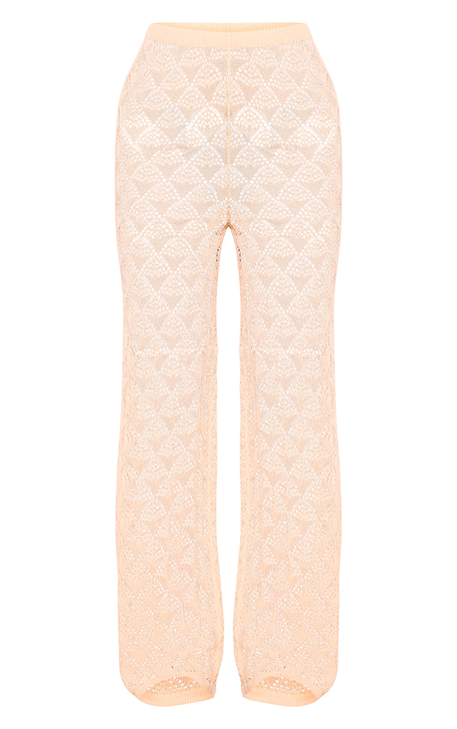 Cream Patterned Crochet Wide Leg Floaty Trousers | Knitwear | PLT