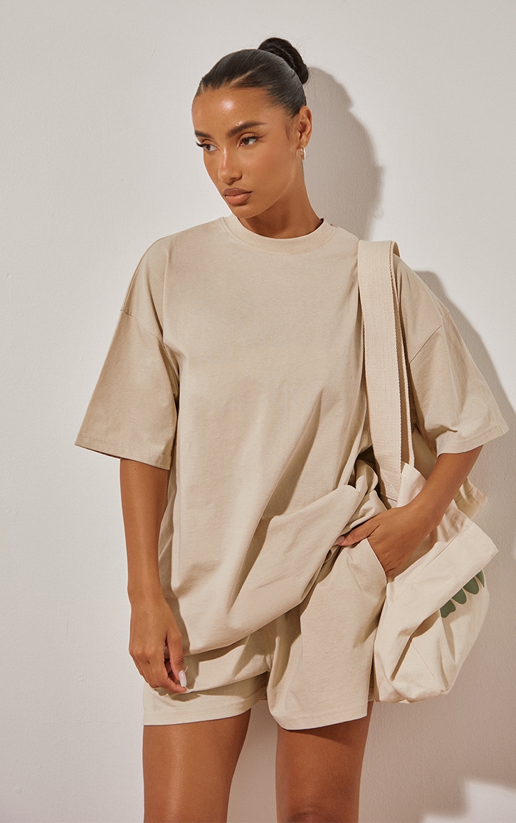 Oatmeal Cotton Oversized Boxy T-Shirt | Co-ords | PrettyLittleThing QA