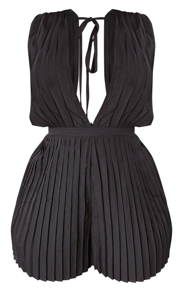 Plus Black Pleated Shoulder Pad Plunge Romper | Plus Size ...