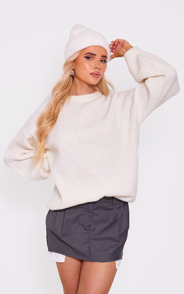 Oatmeal Marl Knit Brushed Oversized Jumper | Knitwear | PLT