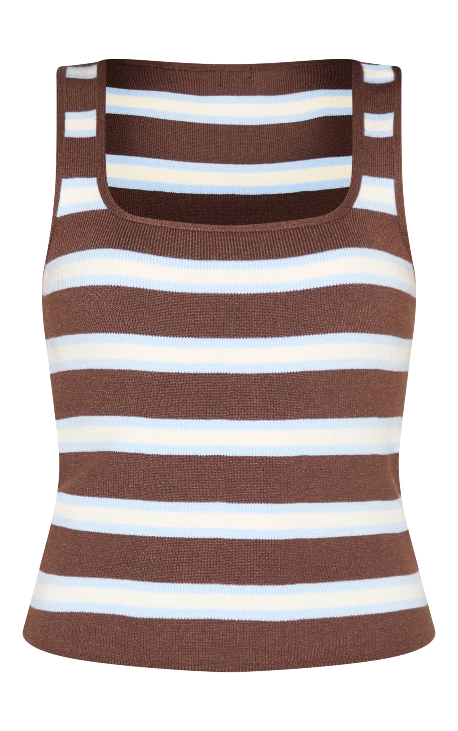 Brown Stripe Knit Scoop Neck Tank Top | Knitwear | PLT USA
