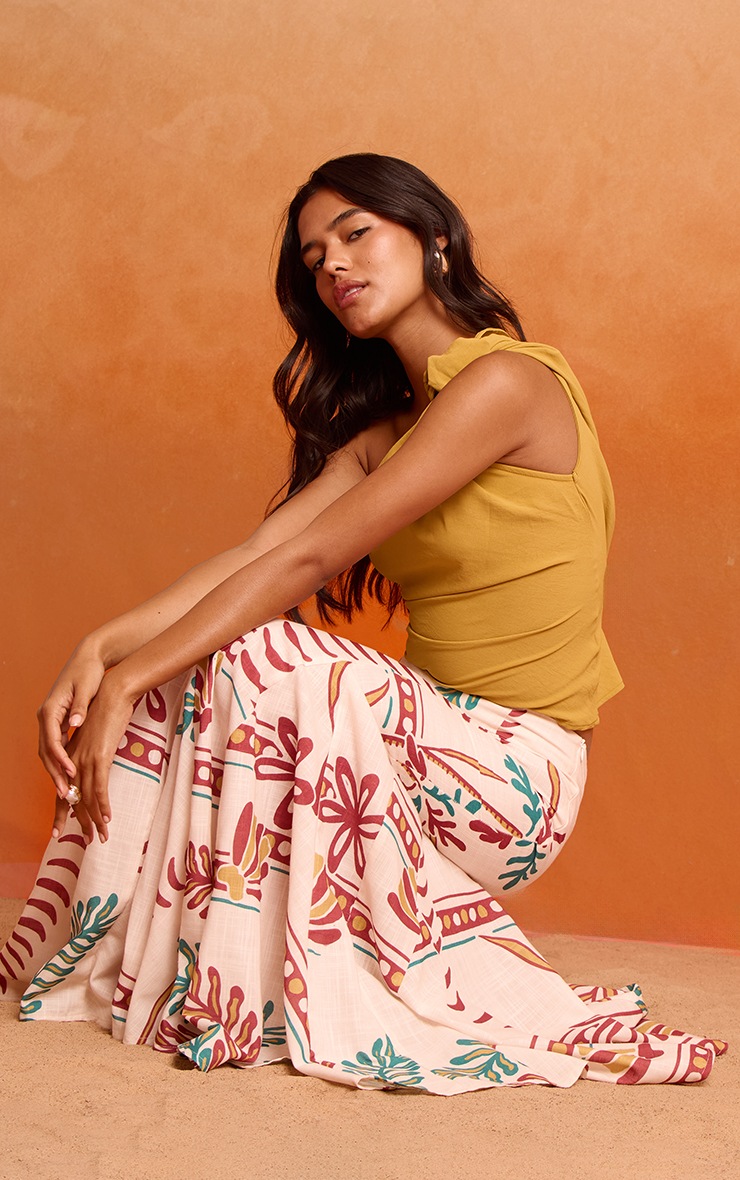 Deep Mustard Floaty Woven One Shoulder Knot Top | Tops | PLT