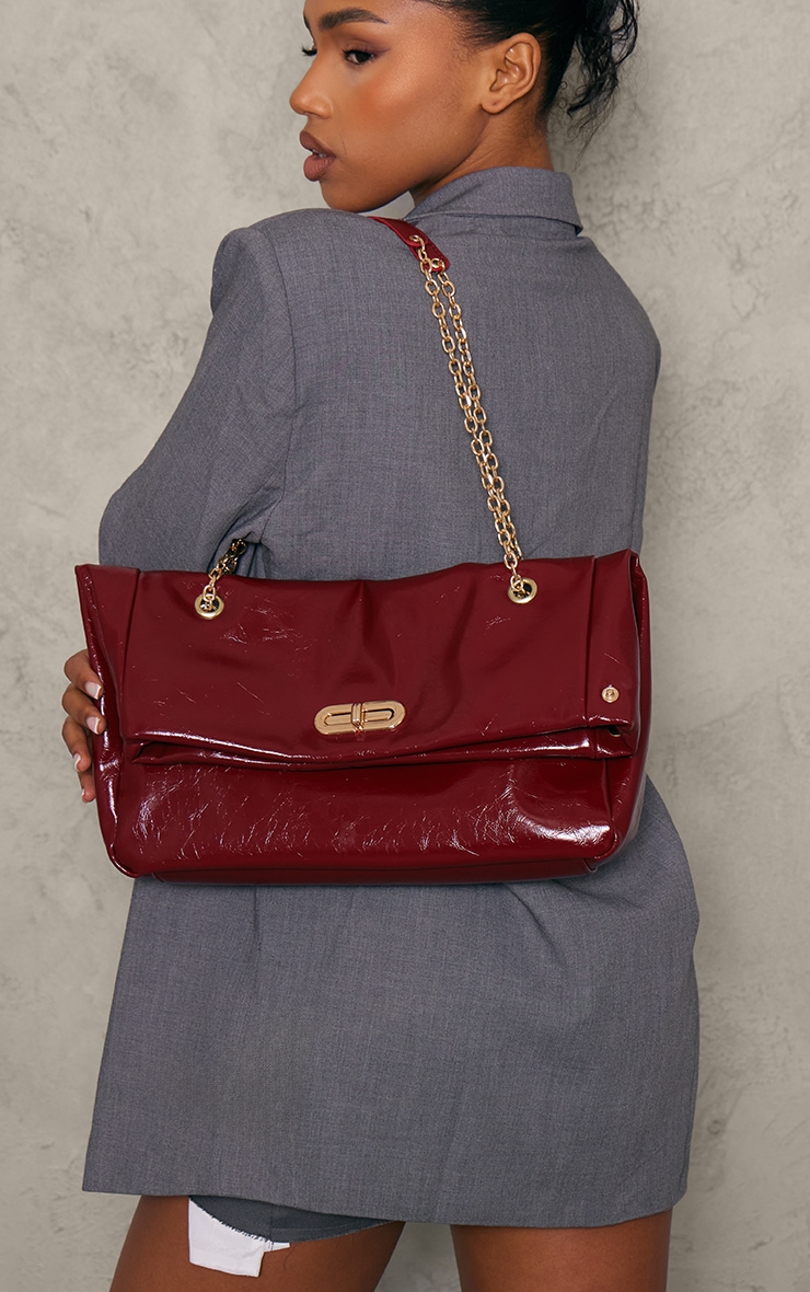 Red Fold Over Clasp PU Distressed Shoulder Bag | Accessories | PLT USA