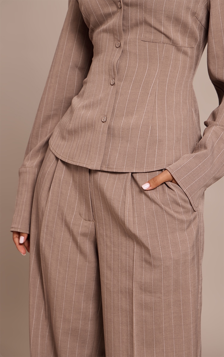 Petite Taupe Pinstripe Tailored Trouser | Petite | PLT