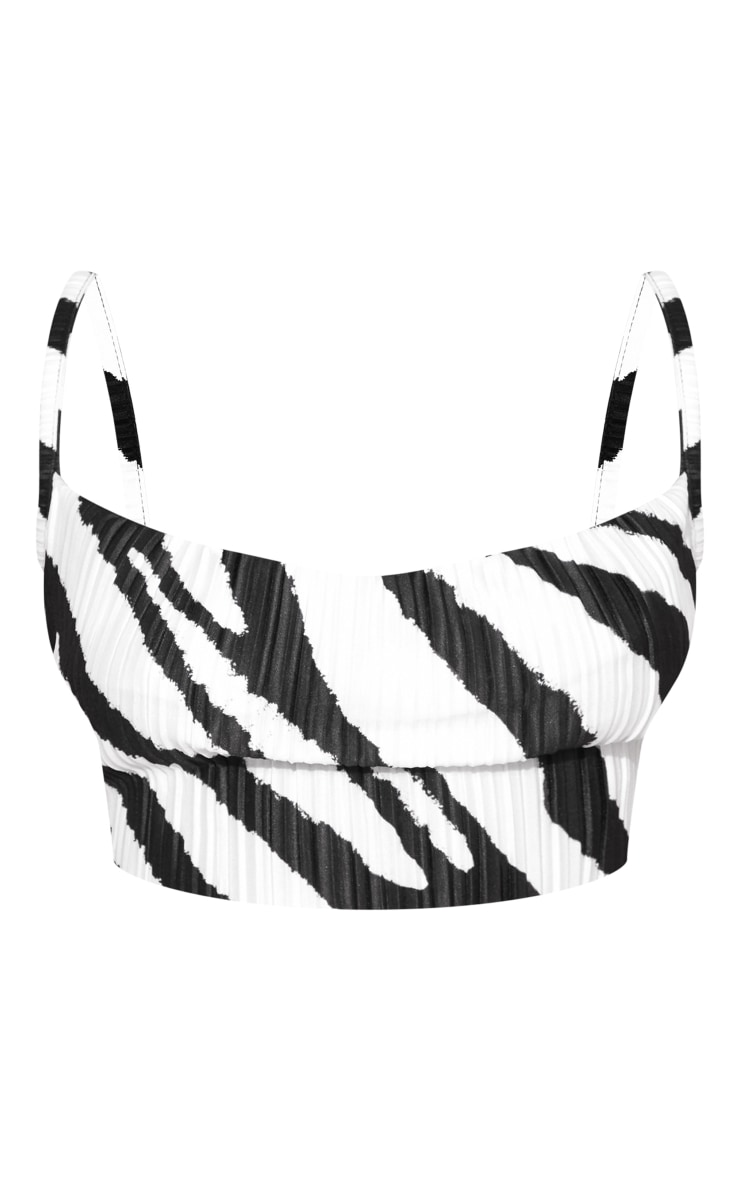 Petite Zebra Print Plisse Strappy Cowl Neck Top | PrettyLittleThing USA