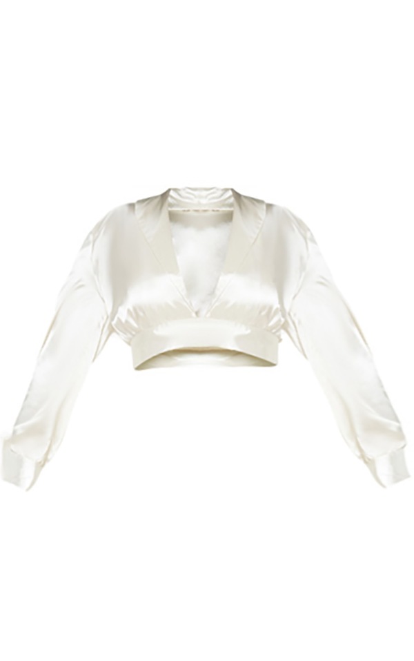 White Satin Puff Sleeve Crop Top | Tops | PLT USA