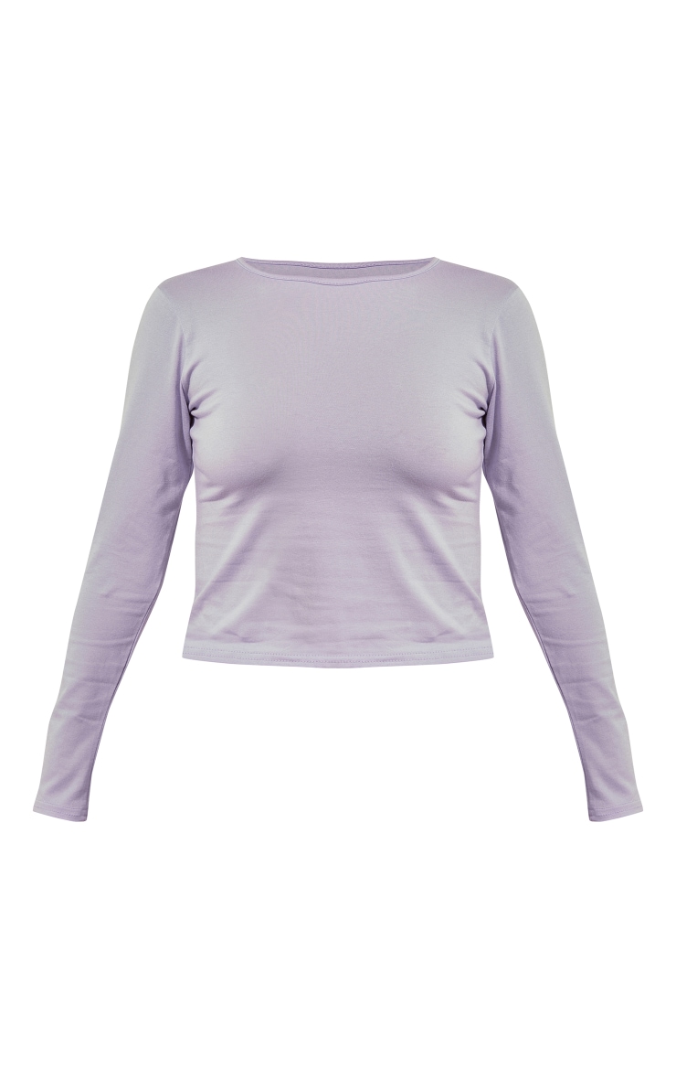 Lilac Cotton Basic Long Sleeve Longline T Shirt | Tops ...
