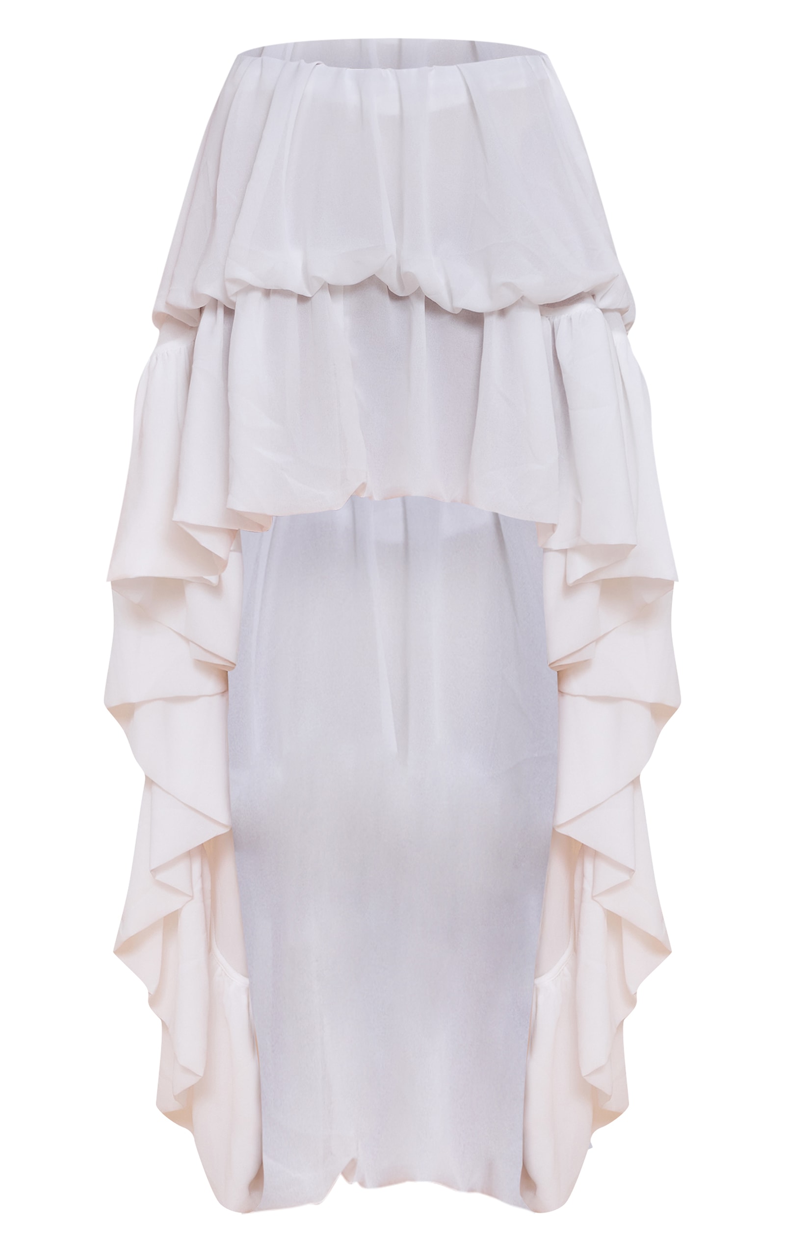 White Chiffon Tiered Puffball Waterfall Maxi Skirt | Bottoms | PLT AUS