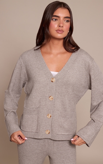 Soft Grey Turn Back Cuff Cardigan | Knitwear | PLT