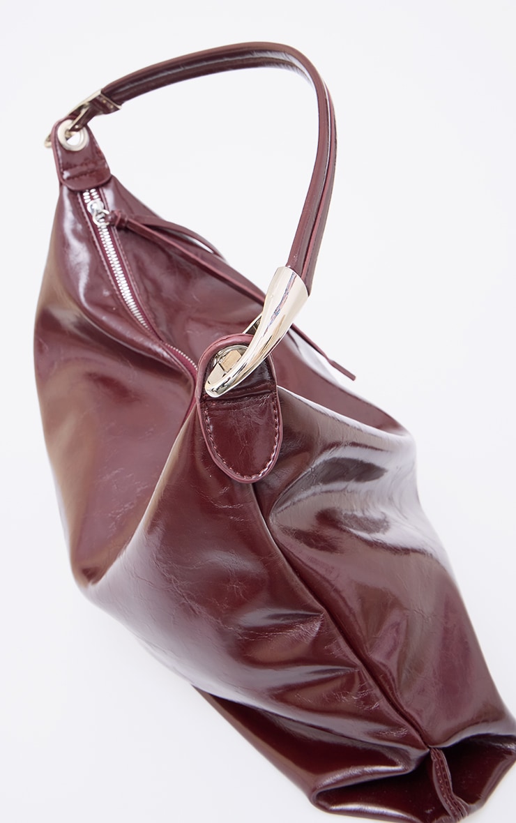 Burgundy Crinkle Patent PU Slouchy Tote Bag | Accessories | PLT USA
