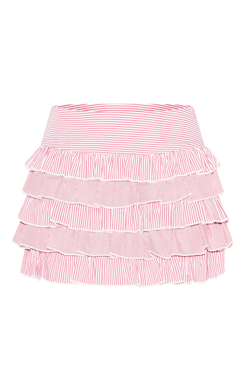 Tomato Red Contrast Pinstripe Poplin Rara Skirt | Bottoms | PLT