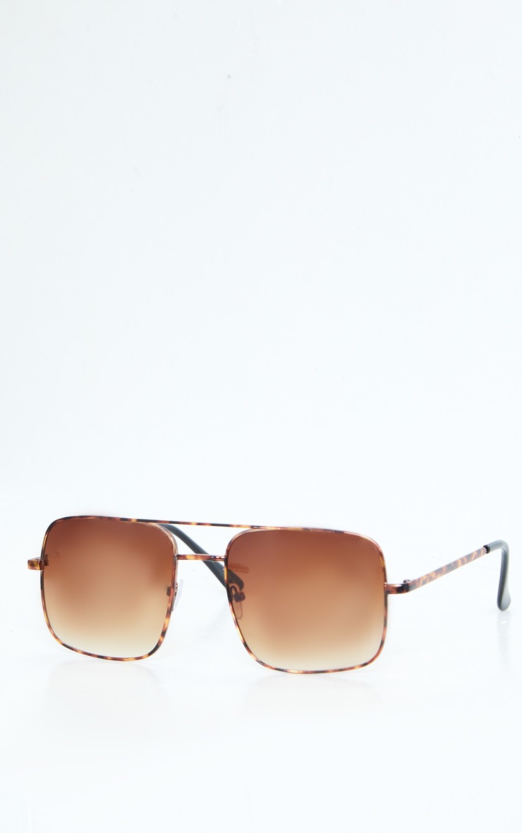 Brown Tortoise Double Bar Square Frame Sunglasses | Accessories | PLT