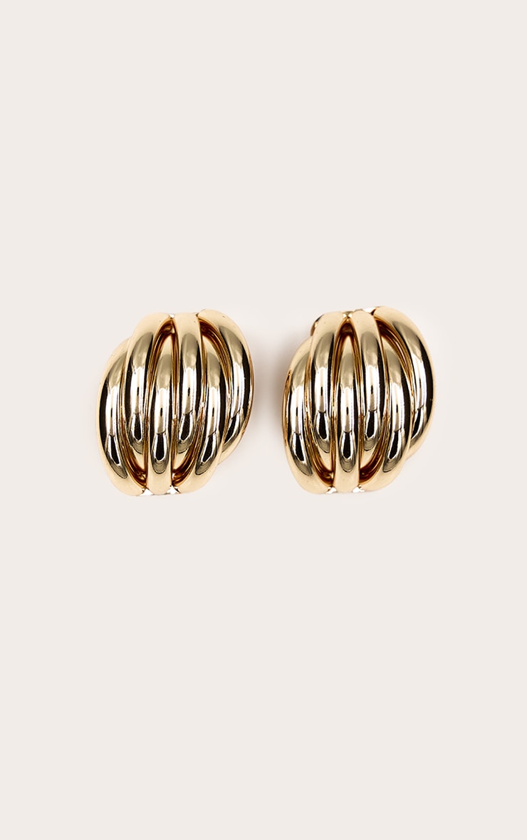 Gold Large Ribbed Oval Stud Earrings | Accessories | PLT