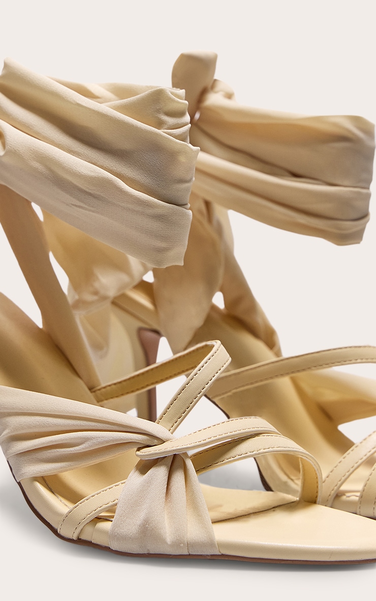 Lemon Satin Round Toe Ribbon High Heeled Sandals | Footwear | PLT