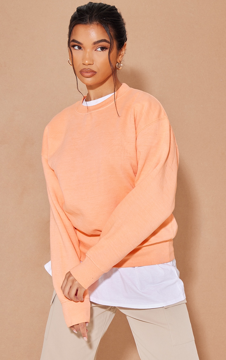Orange Washed Oversized Sweat | Tops | PrettyLittleThing USA