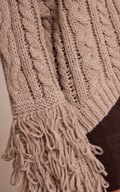 Taupe Cable Knit Loop Trim Jumper | Knitwear | PLT