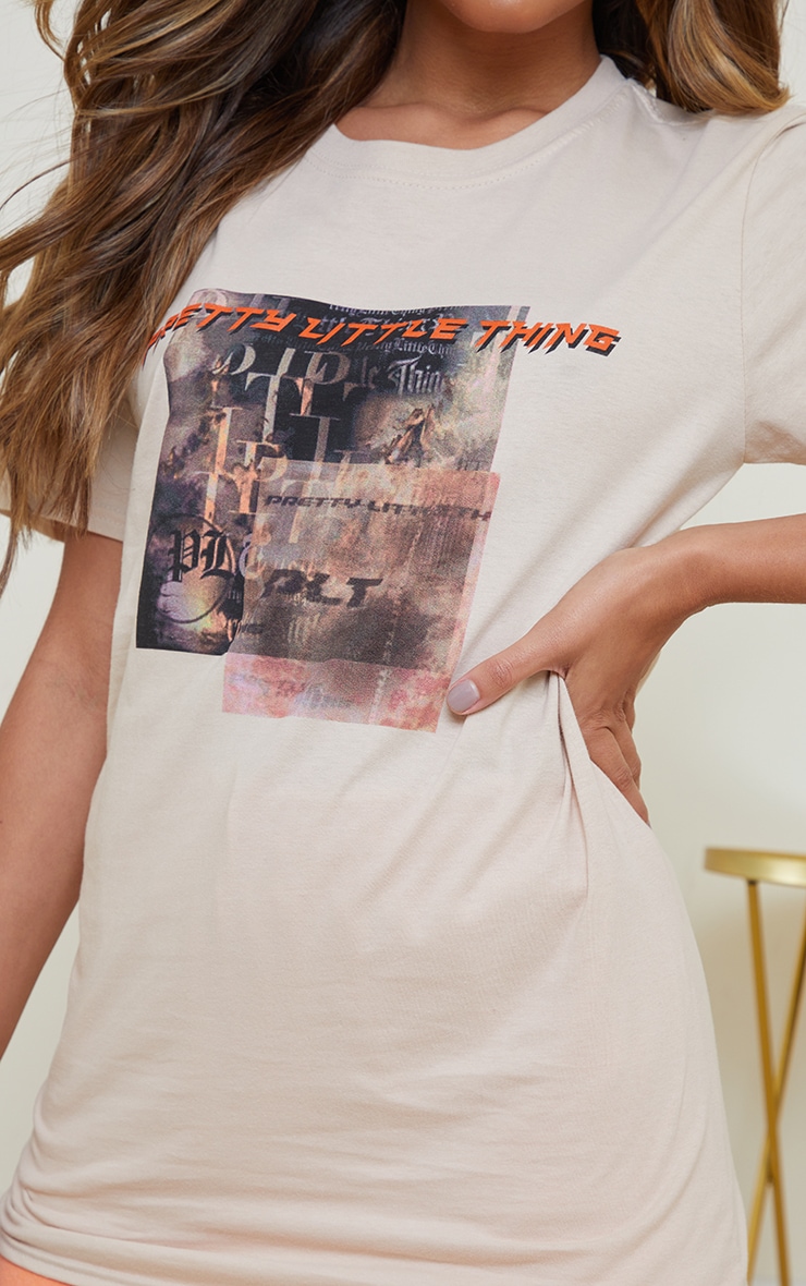 PLT - Tee-shirt gris pierre à imprimé passé | PrettyLittleThing FR