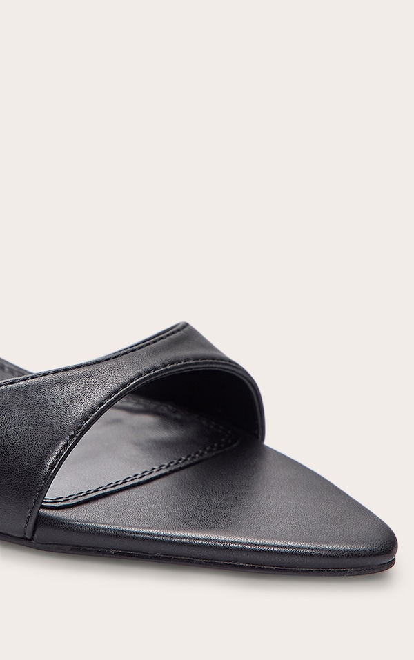 Black Thin Strap Low Stiletto Heeled Mules | Footwear | PLT