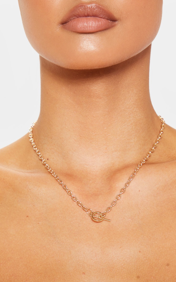 Gold T Bar Hoop Chain Necklace | Accessories | PLT