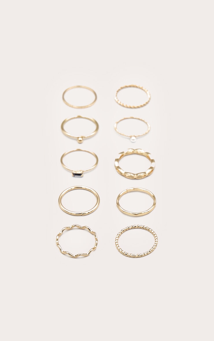 Gold Pearl Detail Multipack Rings | Accessories | PrettyLittleThing AUS
