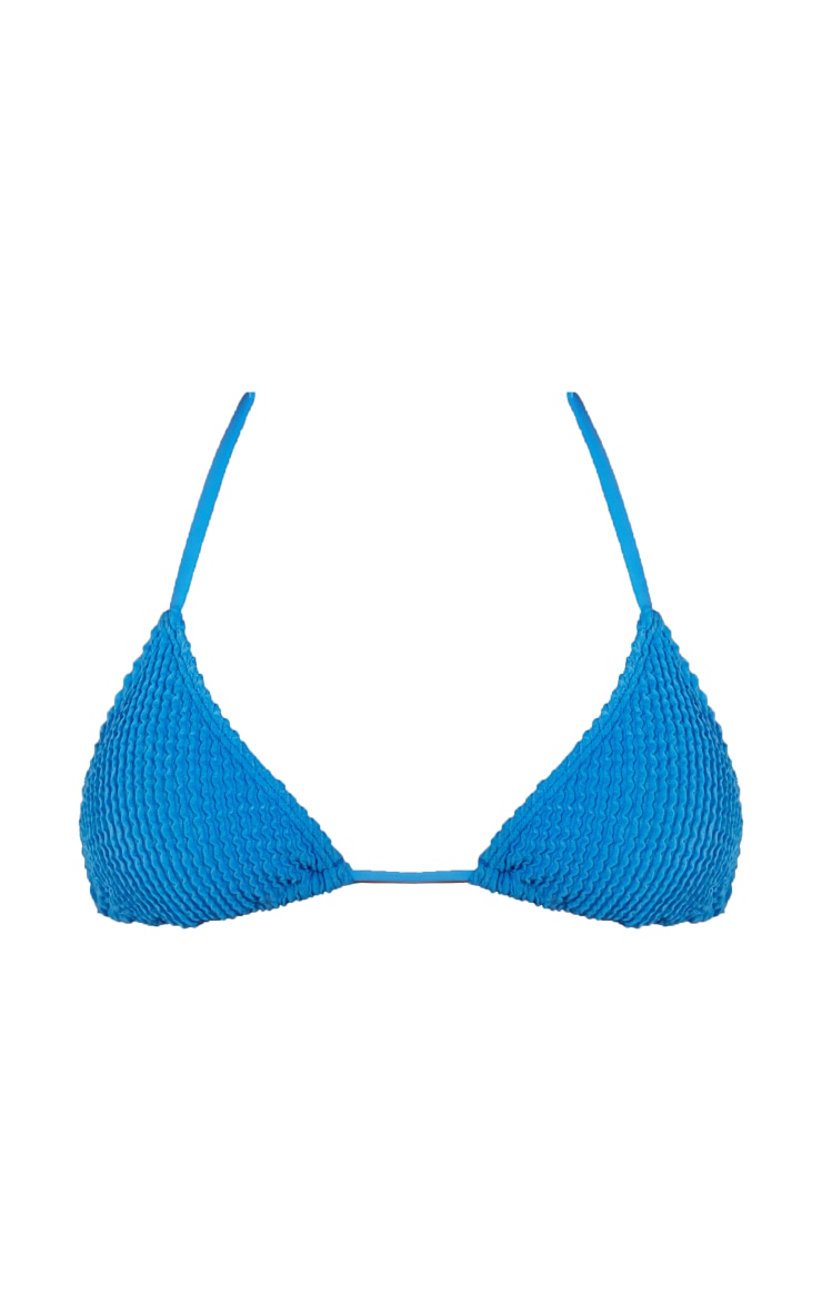 Blue Mix & Match Crinkle Triangle Bikini Top | PrettyLittleThing UAE