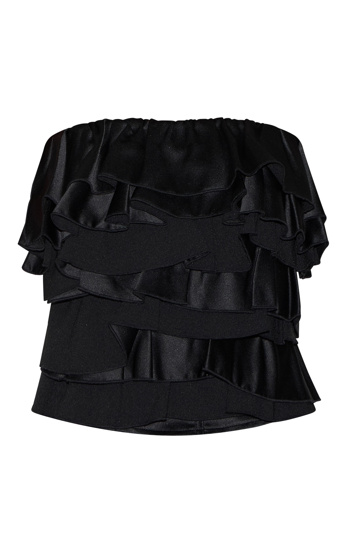 Black Satin Ruffle Bandeau | Tops | PLT