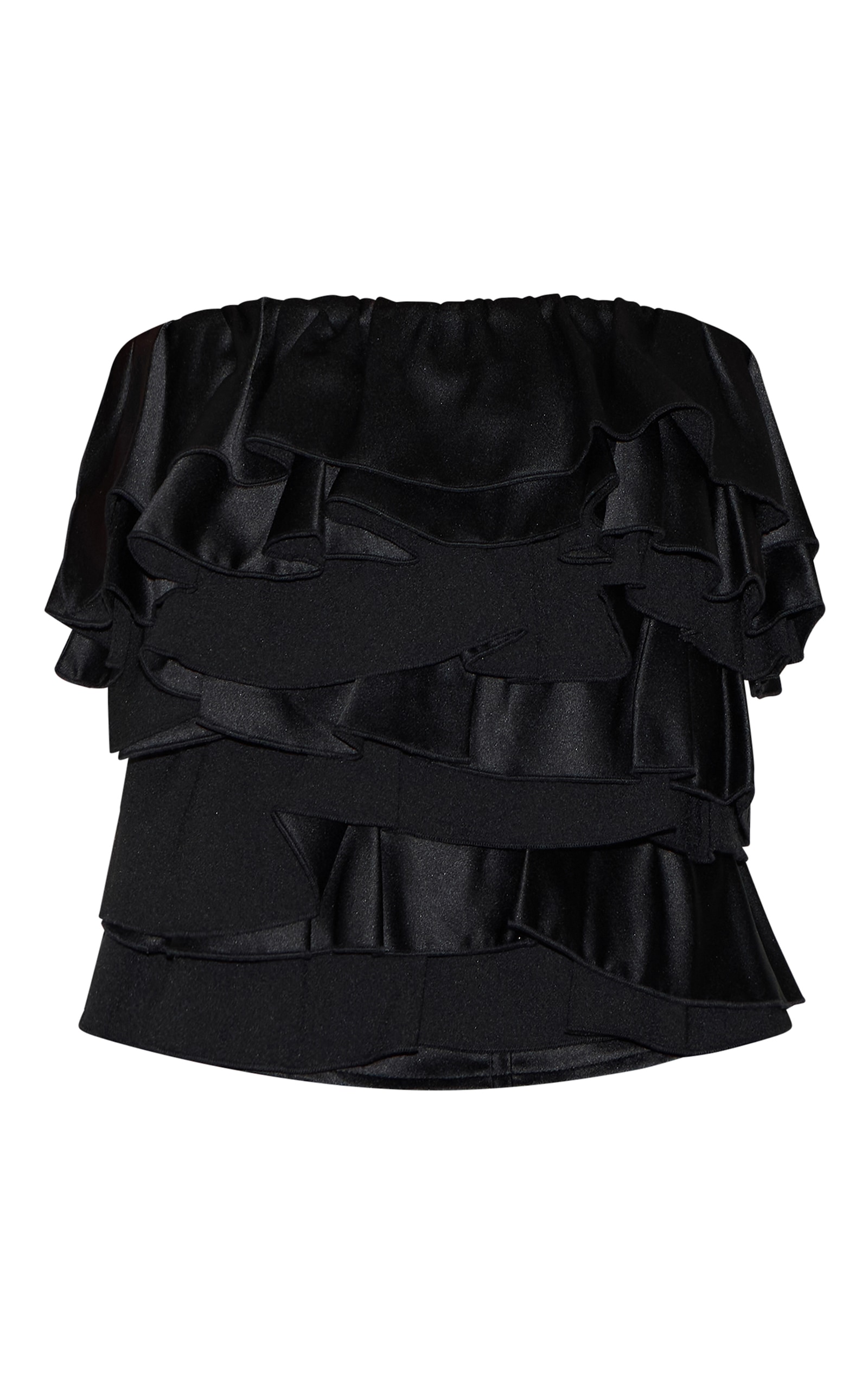 Black Satin Ruffle Bandeau | Tops | PLT