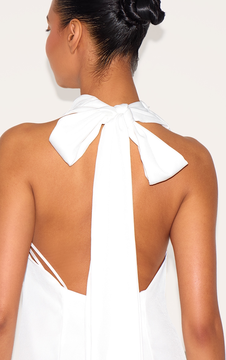 Premium White Woven Tie Halter Neck Dress | Dresses | PrettyLittleThing