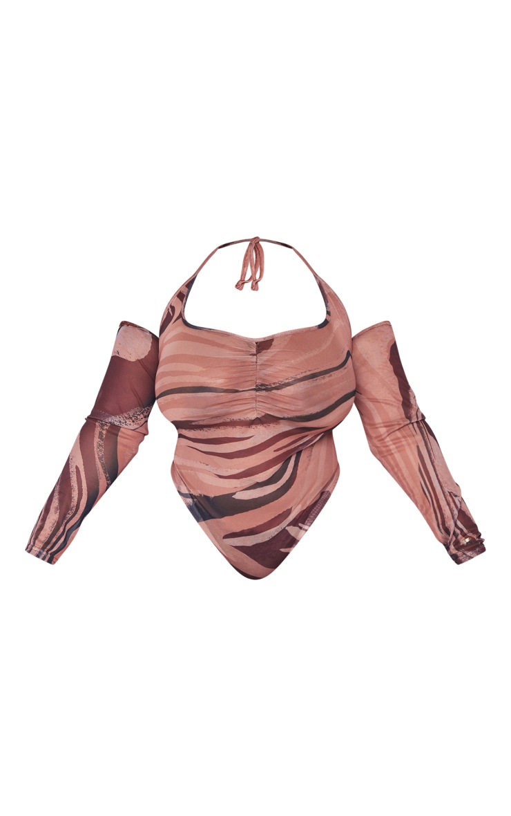 Plus Multi Halterneck Longsleeve Mesh Bodysuit | Plus Size | PLT