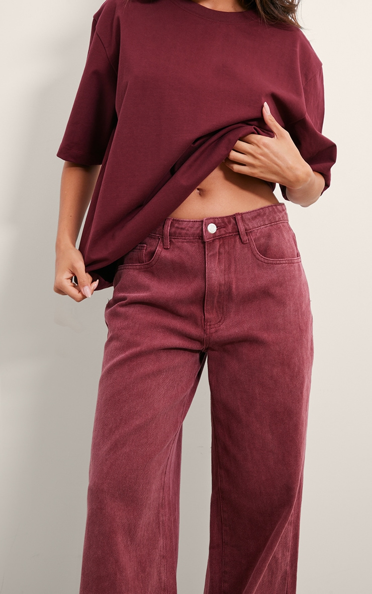 Washed Burgundy Wide Leg Jeans | Denim | PrettyLittleThing USA