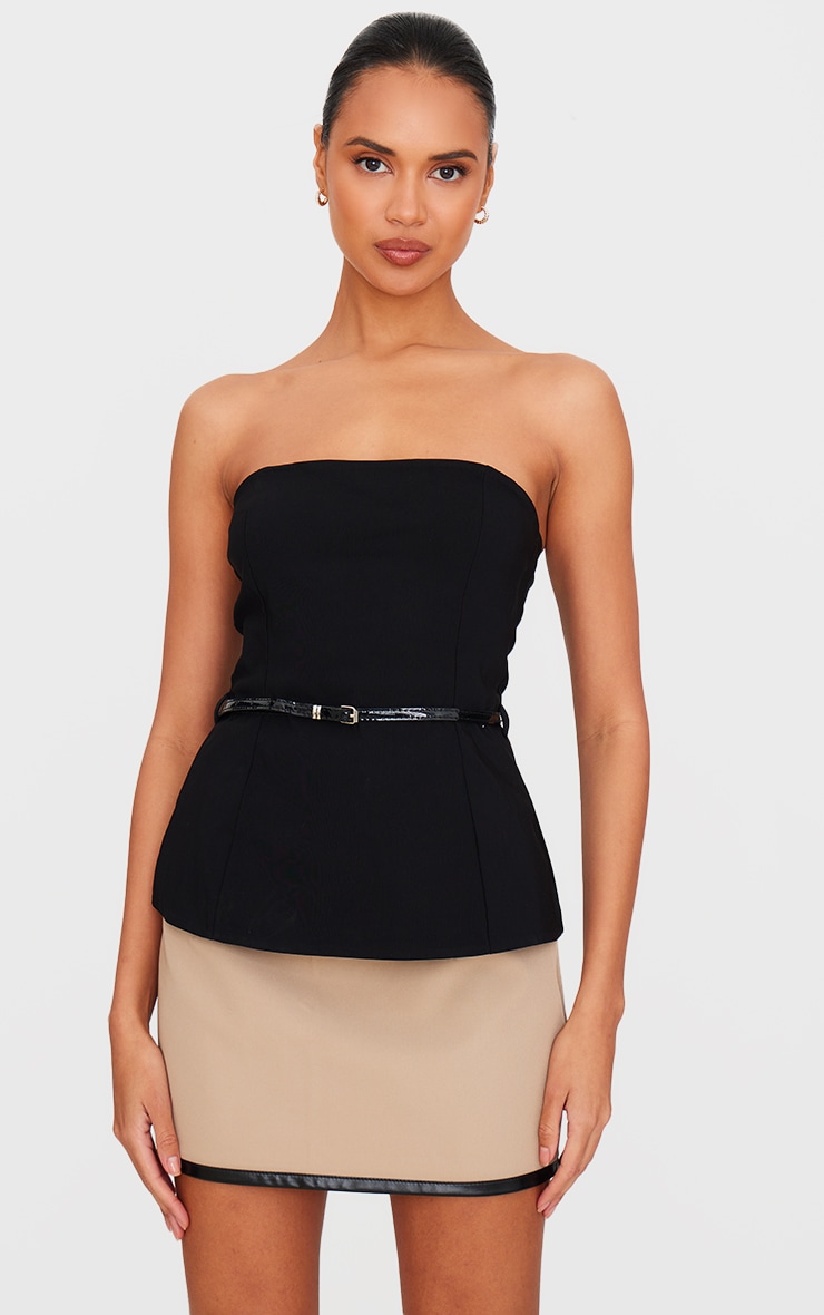 Black Bengaline Belted Longline Bandeau | Tops | PLT IRE