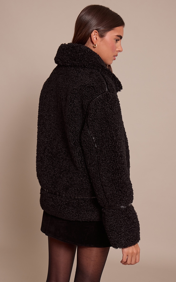 Black Borg Panel Detail Aviator Jacket | Outerwear | PLT