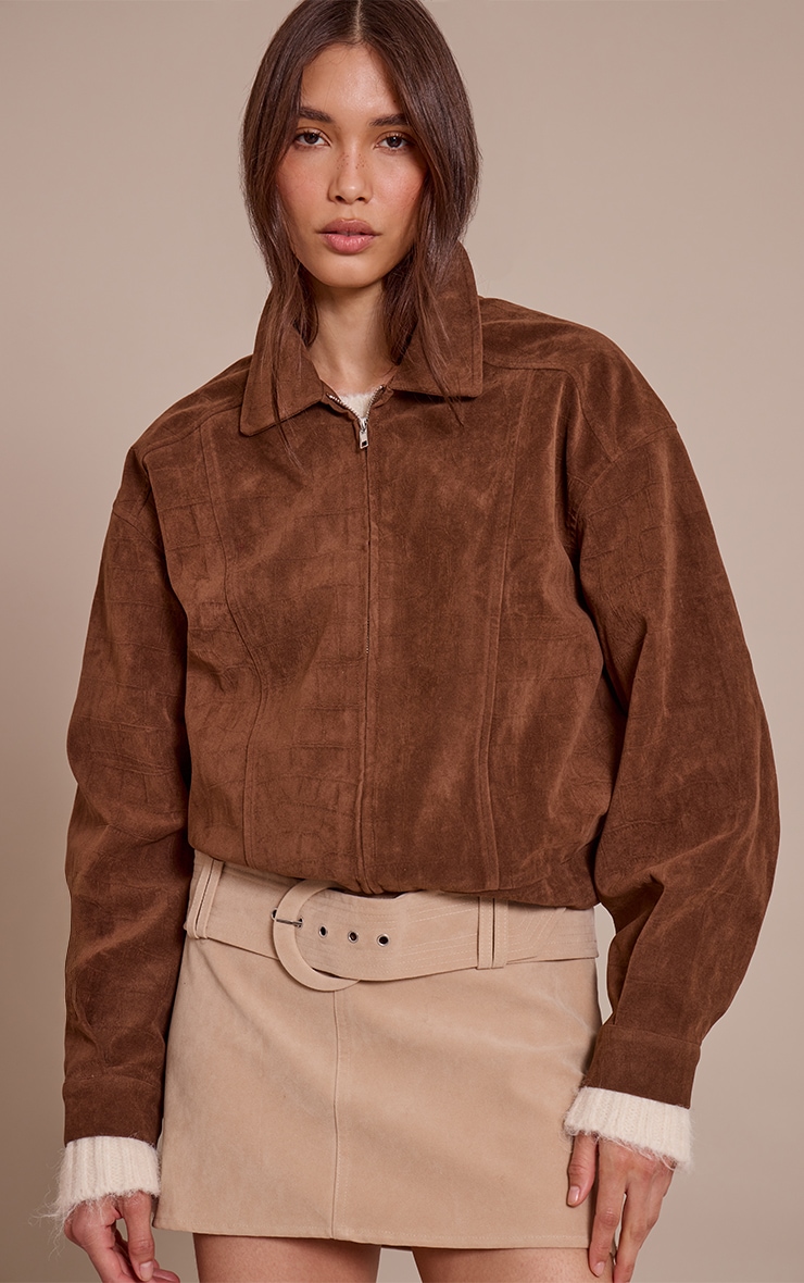 Chocolate Croc Suede Bomber Jacket | Outerwear | PLT AUS