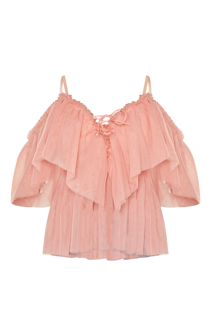 Rose Mesh Ruffle Blouse | Tops | PrettyLittleThing USA