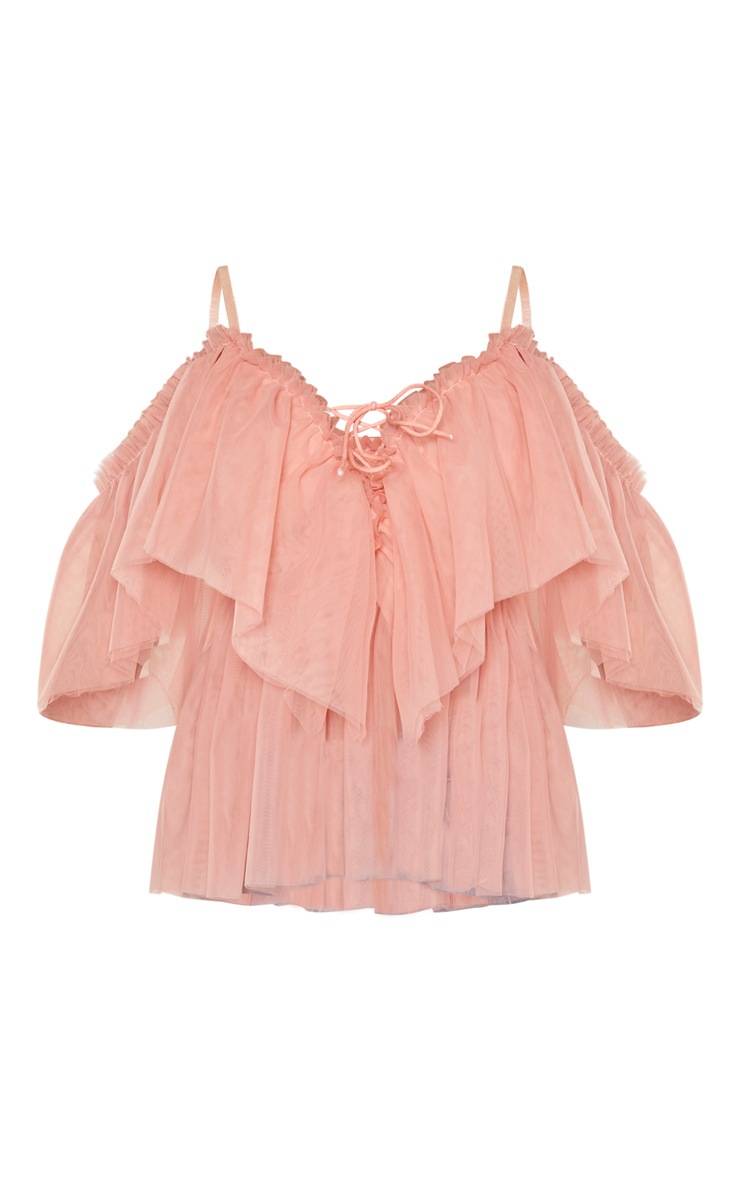 Rose Mesh Ruffle Blouse | Tops | PrettyLittleThing USA