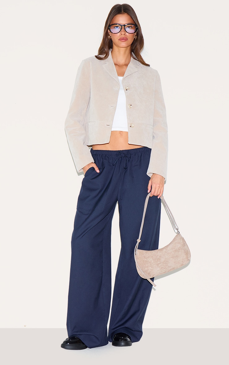 Stone Faux Suede Cropped Blazer | Outerwear | PrettyLittleThing AUS