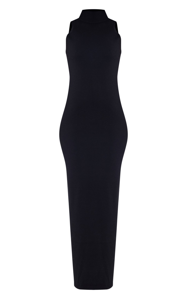 Tall Black Knitted High Neck Maxi Dress | Tall | PrettyLittleThing AUS