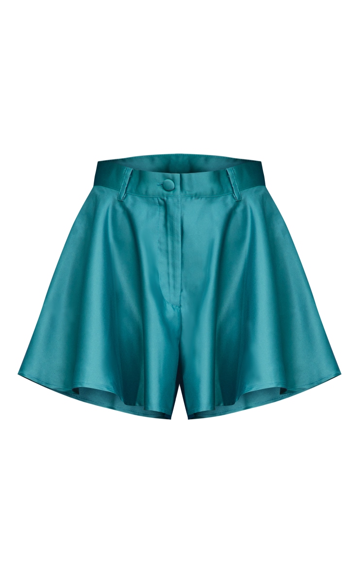 Emerald Green Structured Satin Floaty Shorts | PrettyLittleThing