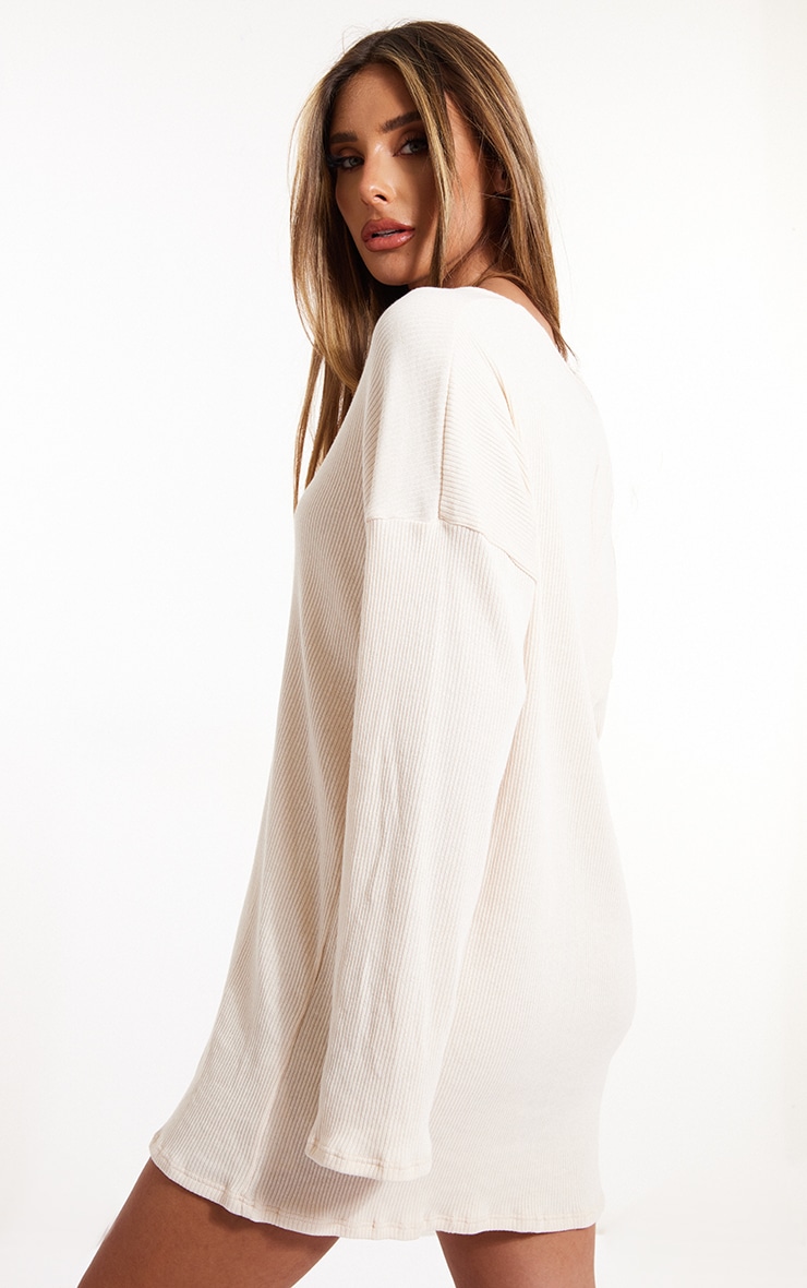 Cream Rib V Bar Shift Dress | Dresses | PrettyLittleThing