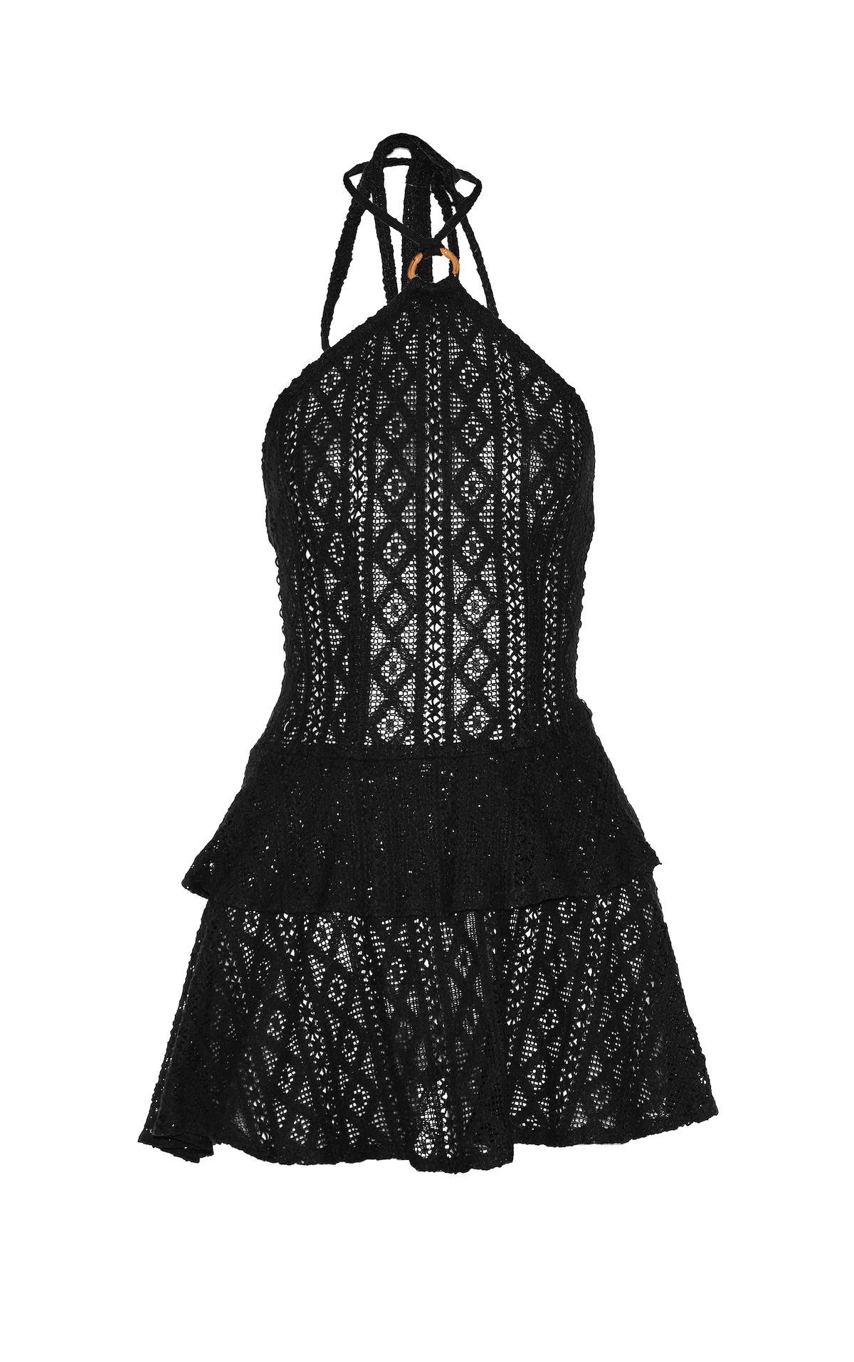 Black Crochet Halterneck Frill Detail Shift Dress | Dresses ...