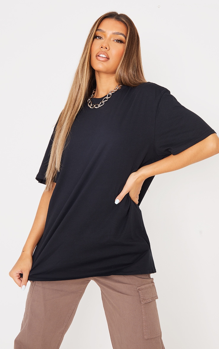 Organic Black Oversized T-Shirt | Tops | PrettyLittleThing QA