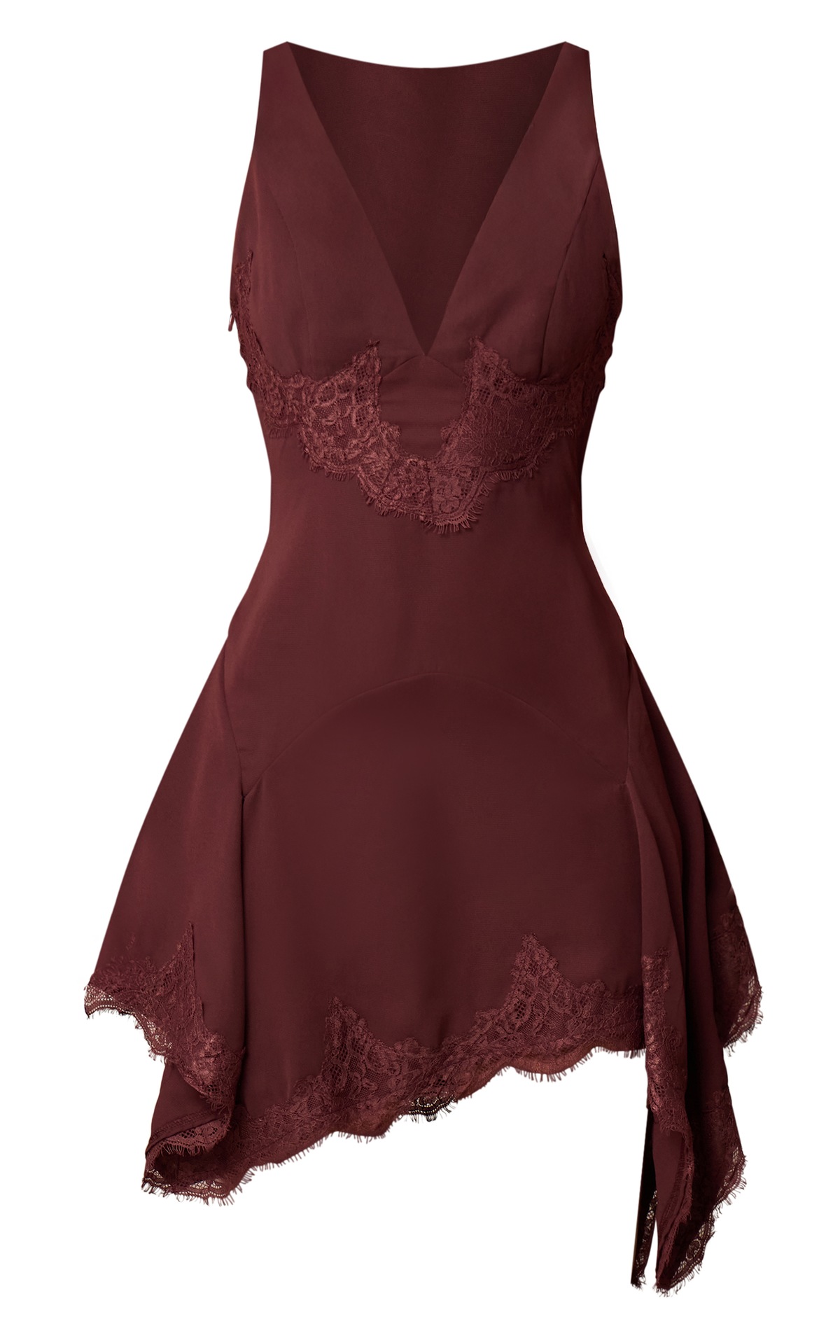 Dark Plum Chiffon Lace Trim Plunge Bodycon Dress | Dresses | PLT AUS