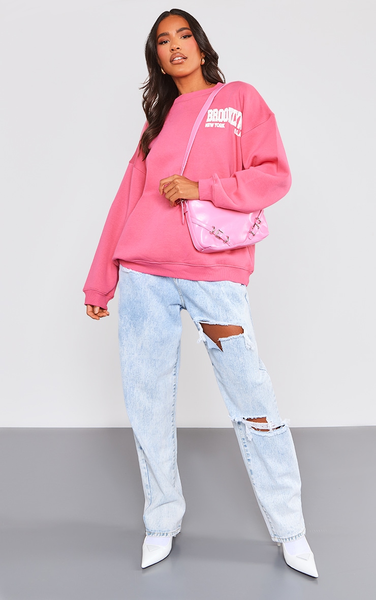 Hot Pink Brooklyn Puff Print Sweatshirt | Athleisure | PLT