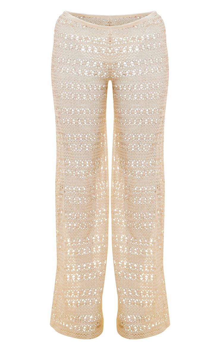 Cream Crochet Wide Leg Dipped Hem Beach Trousers | Swimwear | PLT