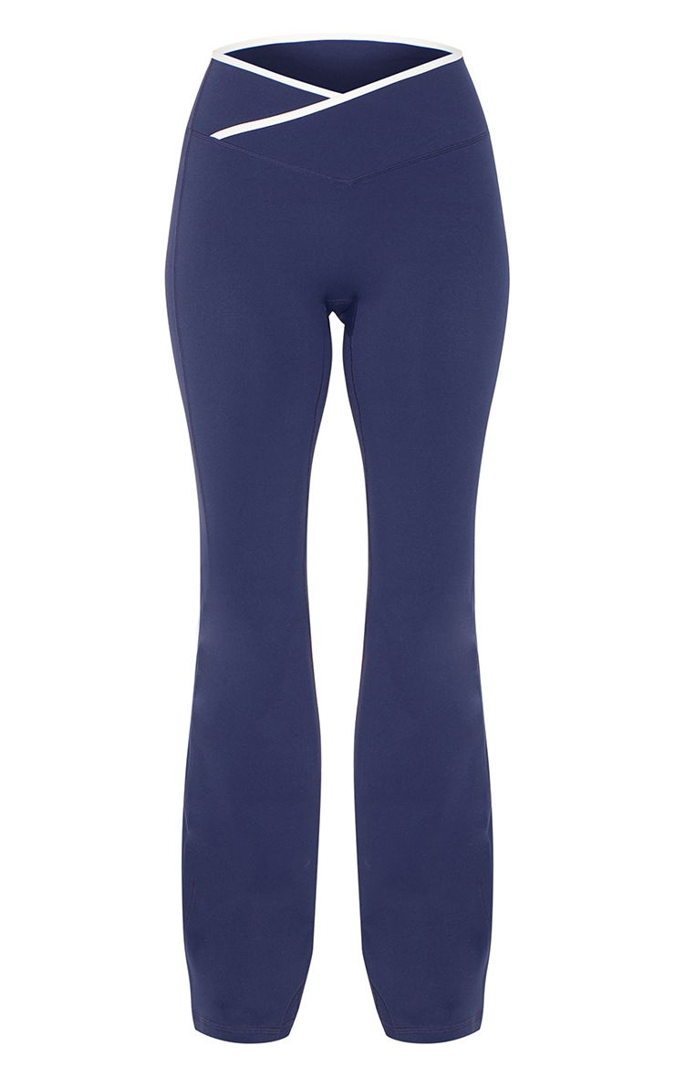 Navy Sculpt Binding Wrap Contrast Waist Yoga Pants | Athleisure | PLT