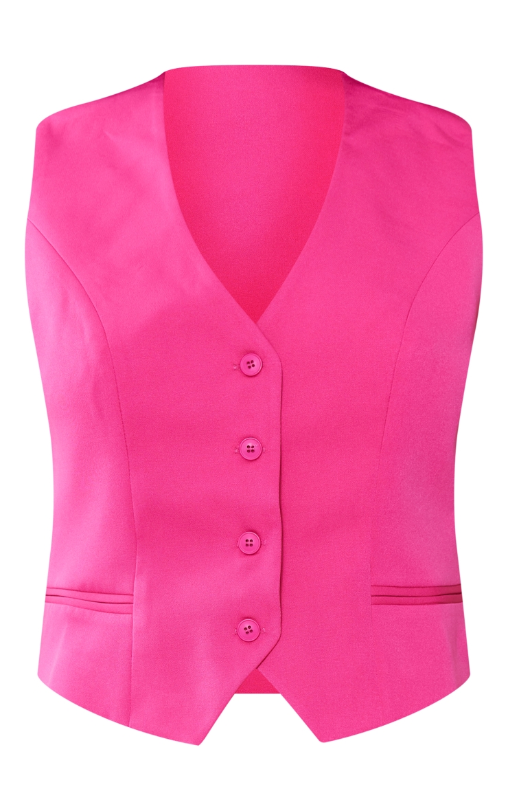 Raspberry Woven Tailored Boxy Vest | PrettyLittleThing UAE