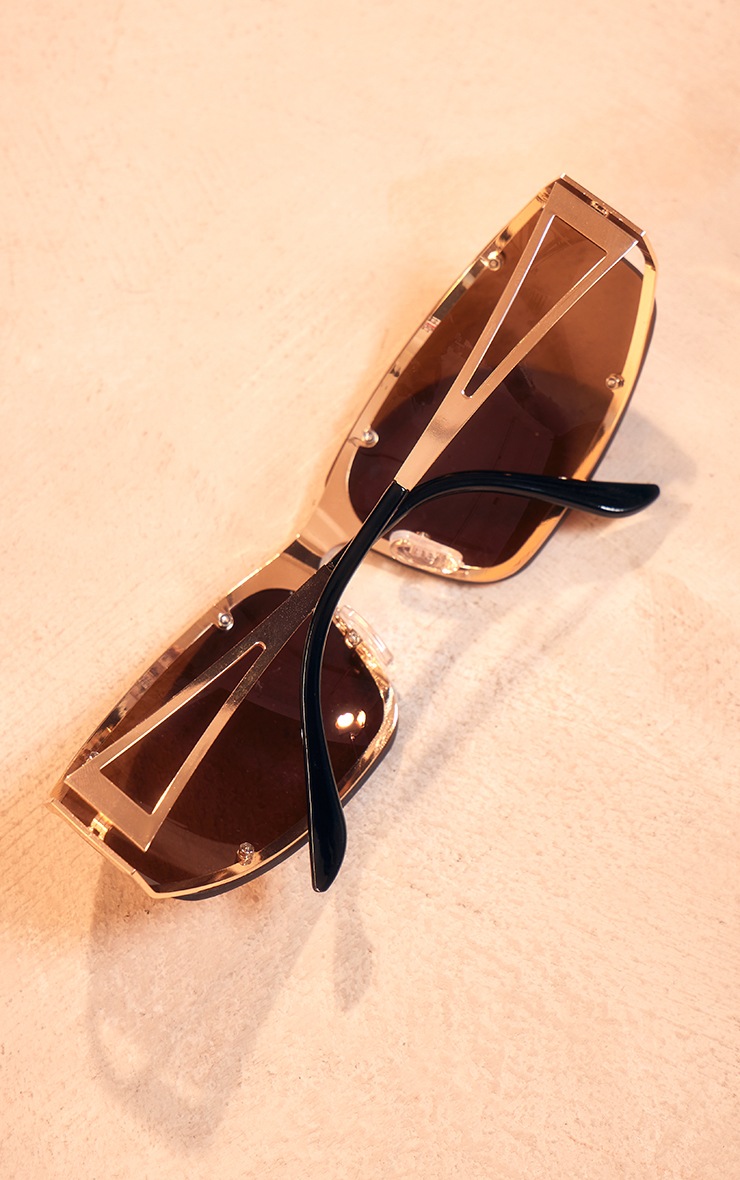 Gold Slim Metallic Visor Sunglasses | Accessories | PLT