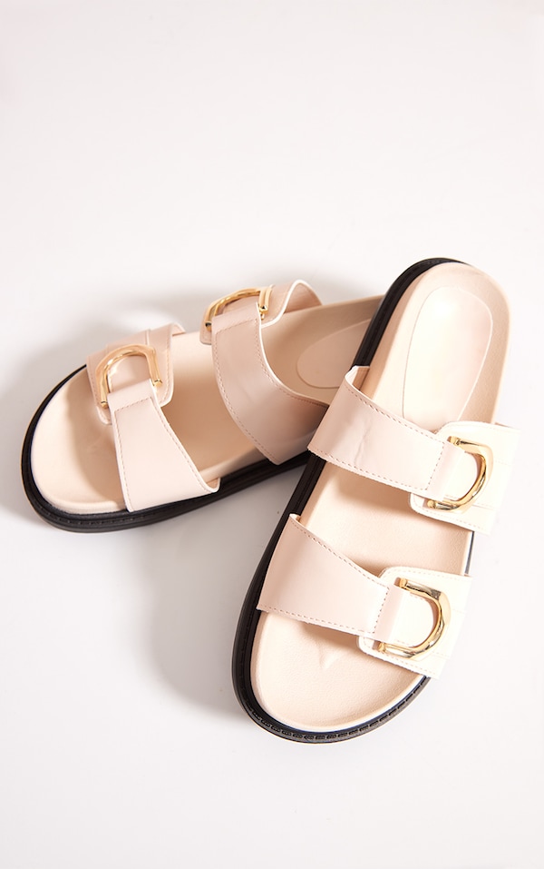 Cream Faux Leather Double Strap Sandals | Footwear | PLT